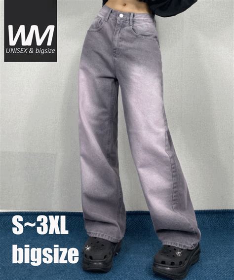 ~3xl 색감보장 일자와이드핏 퍼플믹스핑크워싱 데님팬츠 포인트팬츠 청바지 통넓은 빅사이즈바지 군살커버 통통녀코디 3140