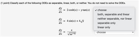 Solved Point Classify Each Of The Following ODEs As Chegg