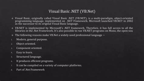 Vb Net And Net Framework PPTX