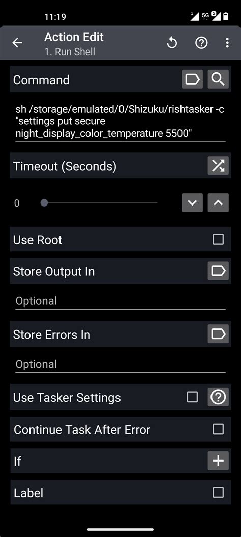 tasker action error when running shell script r tasker