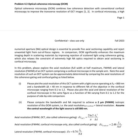 Solved Problem 43 Optical Coherence Microscopy Ocm