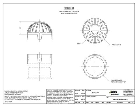 8 Dome Grate Assembly Inline Drain Nyloplast Detail