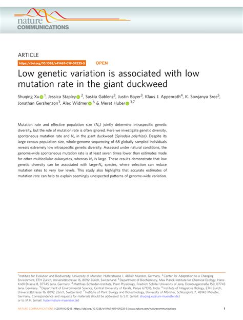Pdf Low Genetic Variation Is Associated With Low Mutation Rate In The