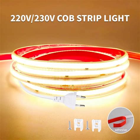 Ac 220v Ip65 Waterproof Cob Led Strip Lights Super Bright 296 Ledsm