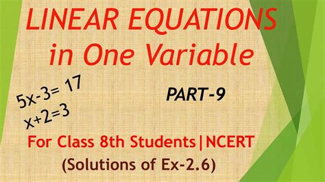 Class Maths Linear Equations In One Variable NCERT Solutions Exercise Part YouTube
