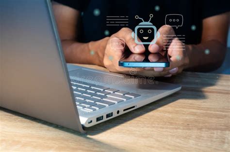 A Man Using Artificial Intelligence Chatbot In A Smart Phone Text To