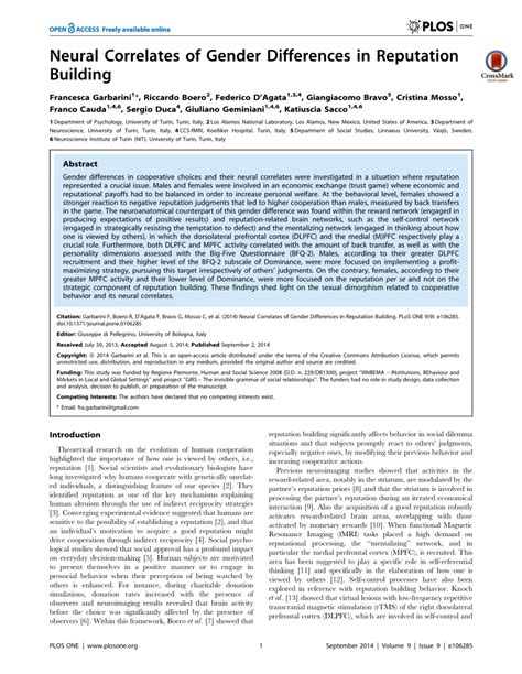 Pdf Neural Correlates Of Gender Differences In Reputation Building