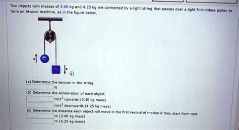 Solved Two Objects With Masses Of 3 40 Kg Ard 4 25 Kg Are Connected By