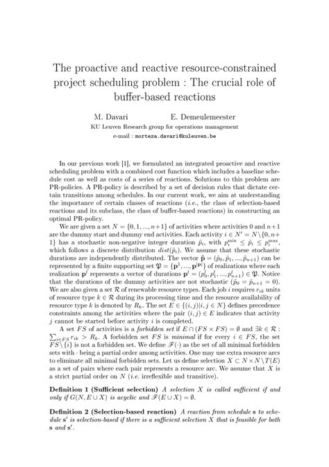 Pdf The Proactive And Reactive Resource Constrained Project