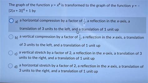 Solved The Graph Of The Function Y X4 Is Transformed To The Chegg Com
