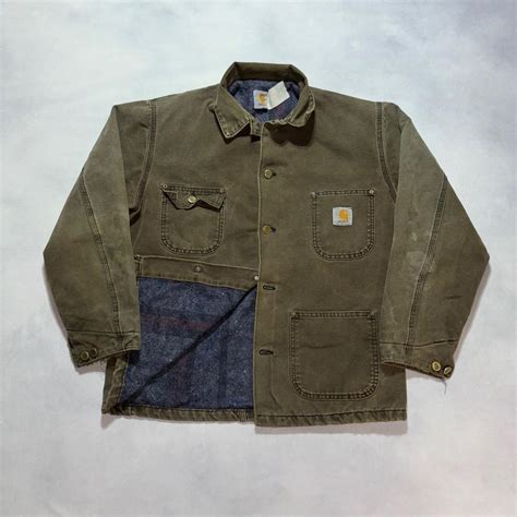 Vintage 90s Carhartt Work Jacket Blanket Lined Olive Depop