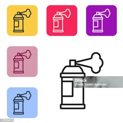 검은 색 라인 페인트 스프레이 흰색 배경에 격리 아이콘 수 있습니다 색상 정사각형 단추로 아이콘을 설정합니다 벡터 검은색에 대한