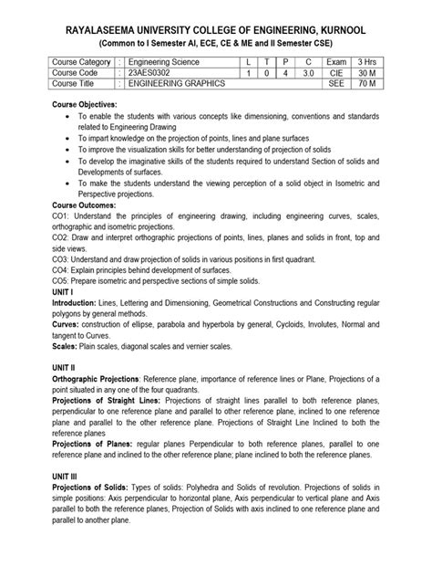 Engineering Graphics 23aes0302 Syllabus Pdf