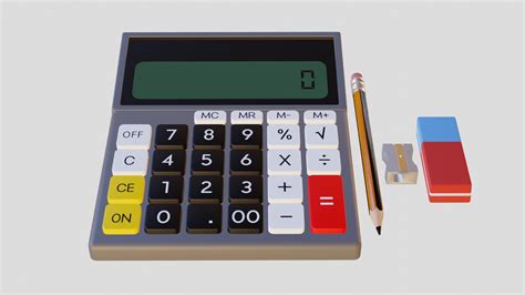 Realistic Calculator Pencil Eraser And Sharpener Office And School Equipments 3d Turbosquid