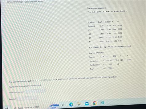 solved consider the multiple regression output shown the