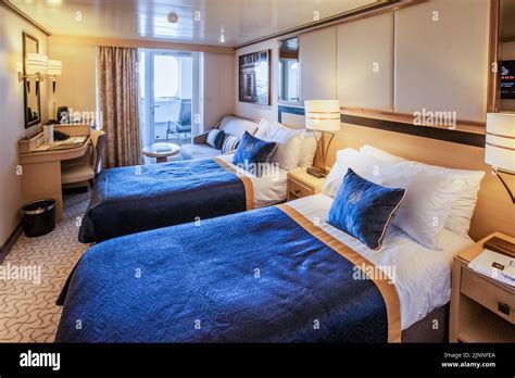 Twin Outside Cabin With Balcony On The Transatlantic Liner Cruise Ship