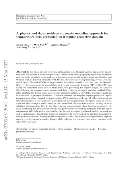 Pdf A Physics And Data Co Driven Surrogate Modeling Approach For Temperature Field Prediction