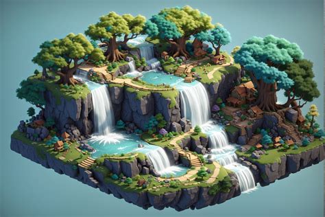 3d Isometric View Of Waterfall Graphic By Forhadx5 · Creative Fabrica