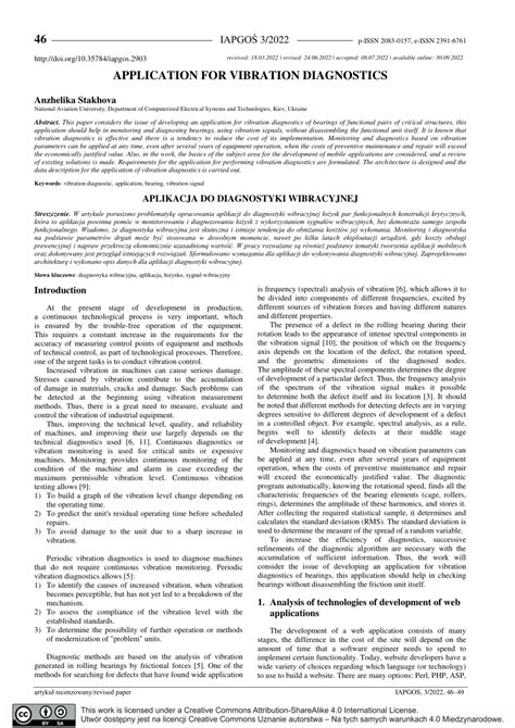 Pdf Application For Vibration Diagnostics