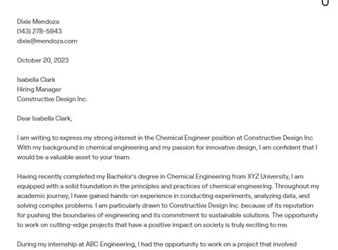 1 Chemical Engineer Cover Letter Examples With In Depth Guidance