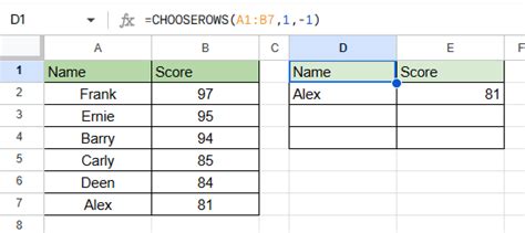 How To Use Chooserows Function In Google Sheets