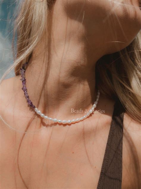 Колье из речного жемчуга и аметиста Beads Bracelet Design Handmade