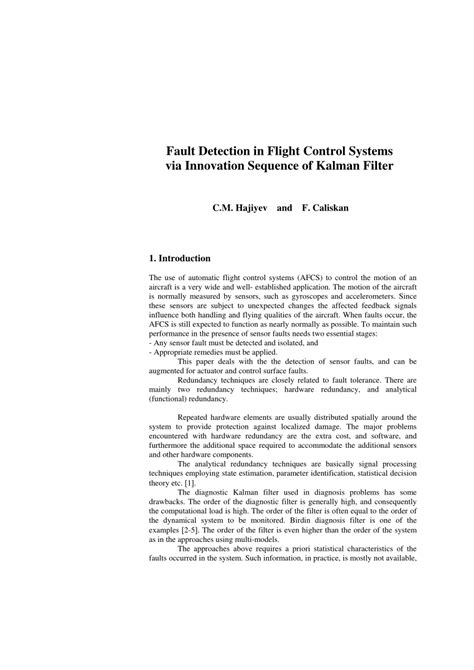 pdf fault detection in flight control systems via innovation sequence