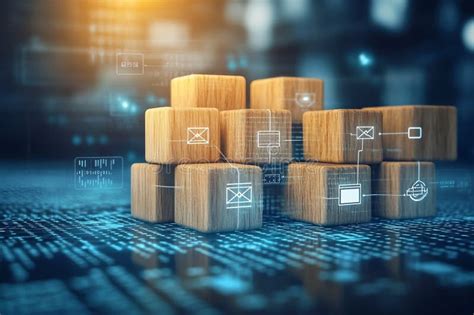 Wooden Blocks Shaped As Network Grid Over Digital Binary Code Background With Connectivity And