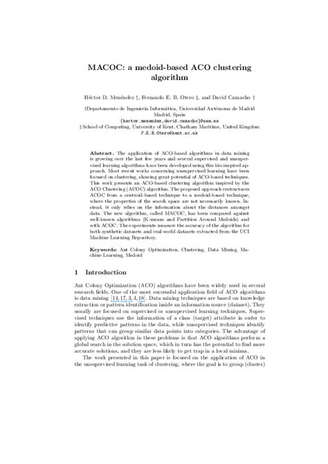 Pdf Macoc A Medoid Based Aco Clustering Algorithm