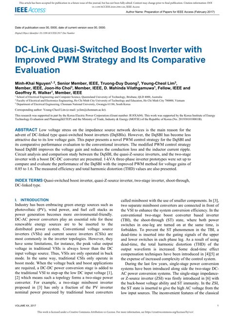 PDF DC Link Quasi Switched Boost Inverter With Improved PWM Strategy And Its Comparative