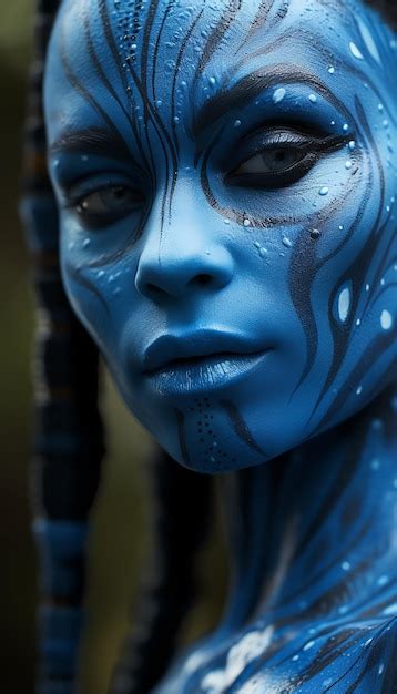 Premium Photo A Woman With Blue Face Paint