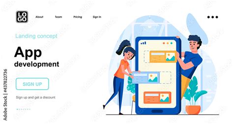 App Development Web Concept Team Develop Layout Of Smartphone Interface Places Elements On