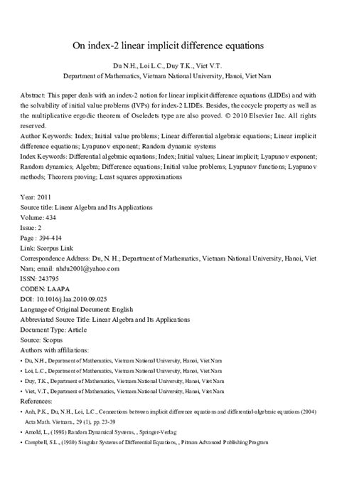 Pdf On Index 2 Linear Implicit Difference Equations