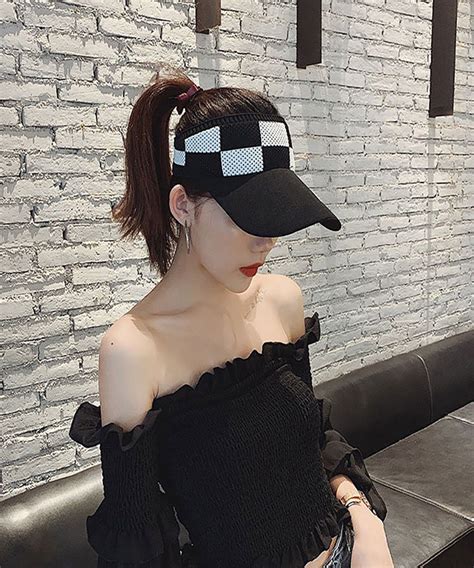 여성골프모자 체커보드 골프캡 자외선차단 테니스 바이저 썬캡 에이블리