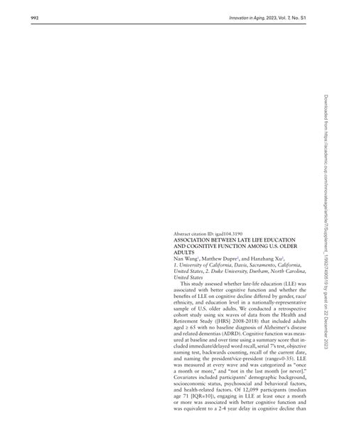 Pdf Association Between Late Life Education And Cognitive Function Among Us Older Adults