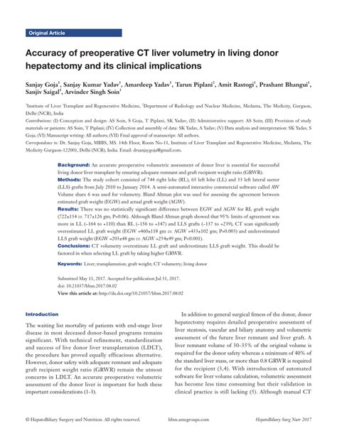 Pdf Accuracy Of Preoperative Ct Liver Volumetry In Living Donor