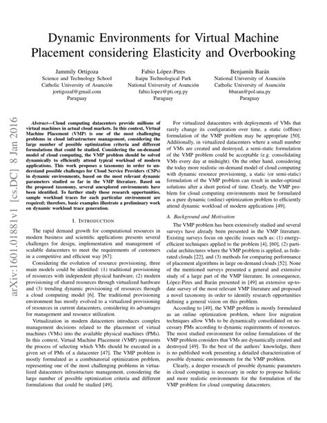Pdf Dynamic Environments For Virtual Machine Placement Considering