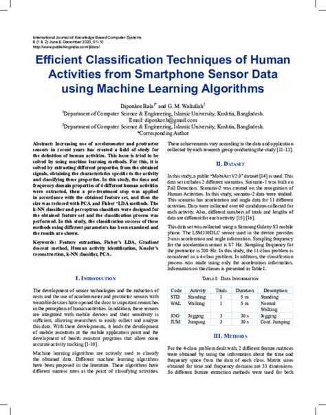 pdf efficient classification techniques of human activities from