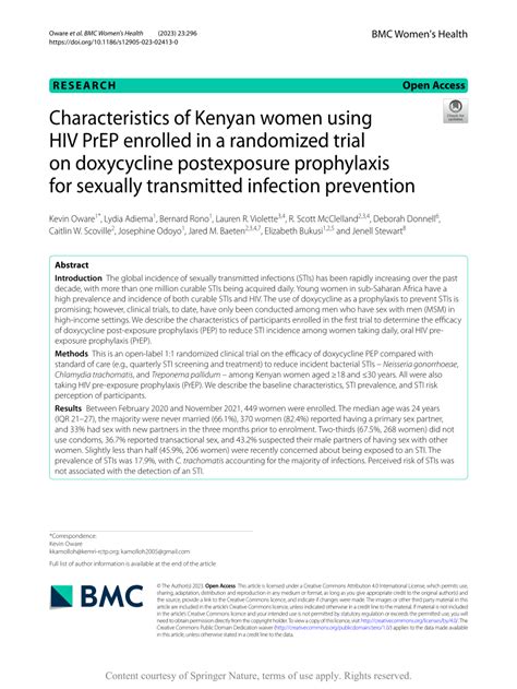 Pdf Characteristics Of Kenyan Women Using Hiv Prep Enrolled In A Randomized Trial On