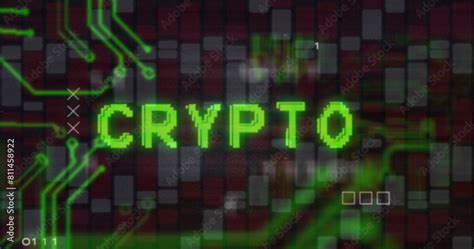 Image Of Crypto Text X Symbol Circuit Board Texture Over Red And