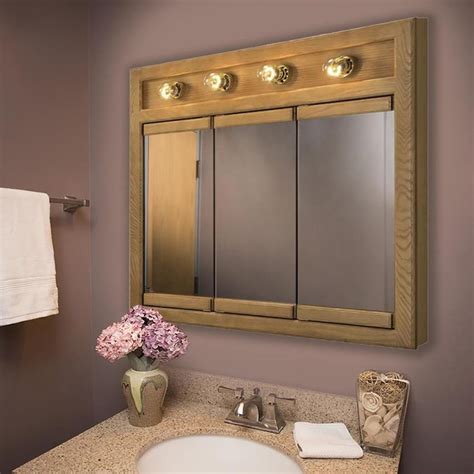 Design House Richland 48 In X 30 In Lighted Incandescent Surface Honey Oak Mirrored Rectangle