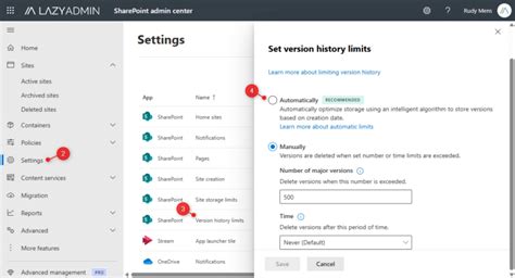control sharepoint storage with version history limits — lazyadmin