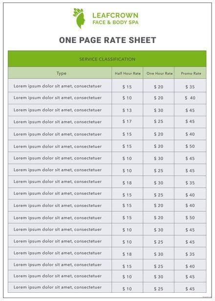 Free Rate Sheet Templates Download Ready Made Template Net
