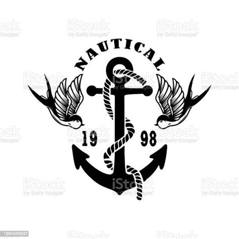 제비와 빈티지 앵커 엠블럼 기호 배지용 디자인 요소 벡터 일러스트레이션 닻에 대한 스톡 벡터 아트 및 기타 이미지 닻 밧줄