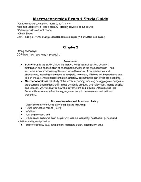 Macro 1002 Exam 1 Study Guide Macroeconomics Exam 1 Study Guide