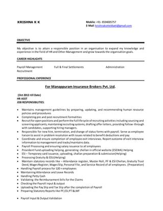 KRISHNA K K Resume PDF
