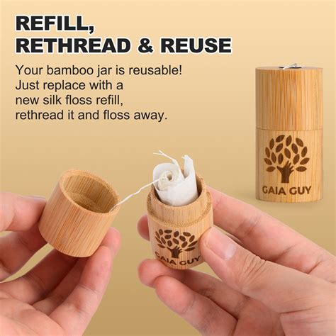 Gaia Guy Natural Unflavored Silk Dental Floss With Floss Refill And Reus