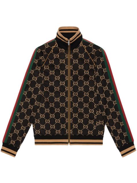 Gucci Black Gg Jacquard Zip Up Jacket Whats On The Star