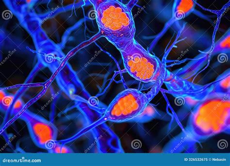 A 3d Microscopic Image Of A Network Of Nerve Cells With Bright Blue