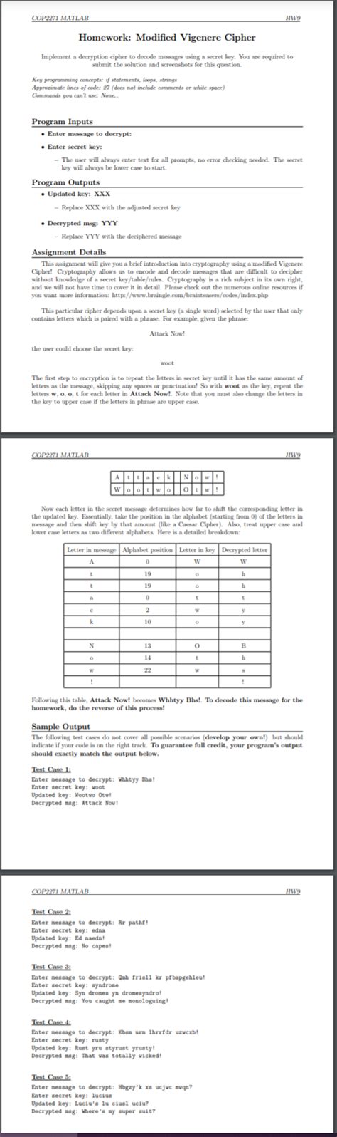 Solved Cop2271 Matlab Hw9 Homework Modified Vigenere Cipher